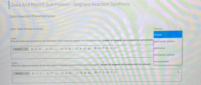 Data And Report Submission - Grignard Reaction | Chegg.com