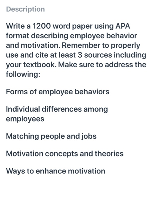 Solved Description Write a 1200 word paper using APA format | Chegg.com