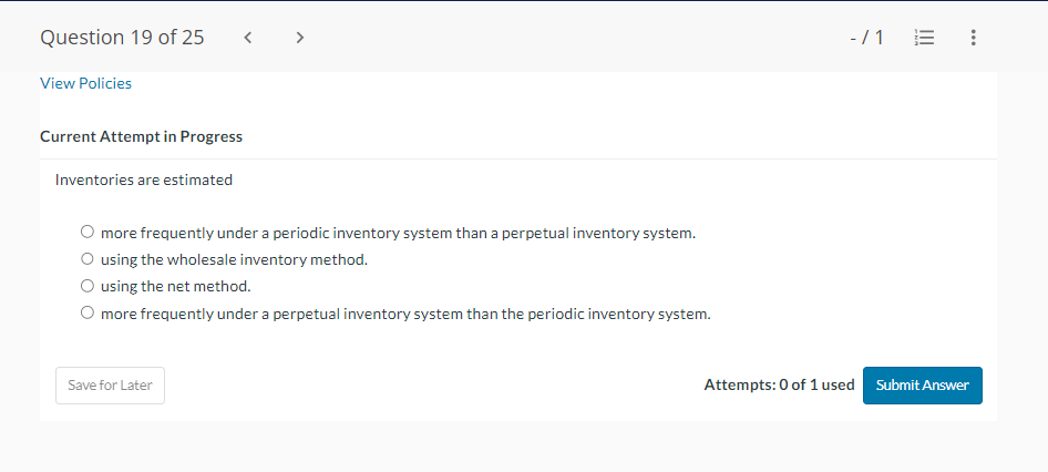 Solved View PoliciesCurrent Attempt in ProgressInventories | Chegg.com