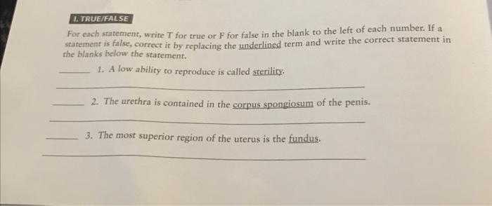 Solved 1. TRUE/FALSE For each statement, write T for true or | Chegg.com