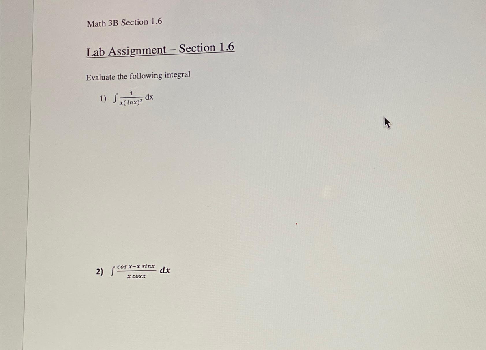 Solved Math 3b Section 1 6 ﻿lab Assignment ﻿section