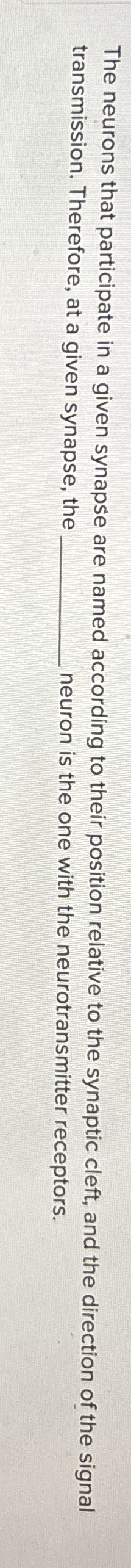 Solved The neurons that participate in a given synapse are | Chegg.com