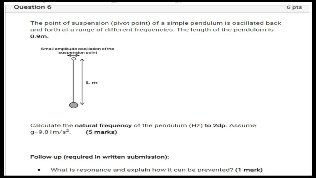 Solved Question 6 6 pts The point of suspension (pivot point | Chegg.com
