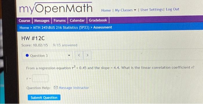 Solved myOpenMath Course Messages Forums Calendar Gradebook | Chegg.com
