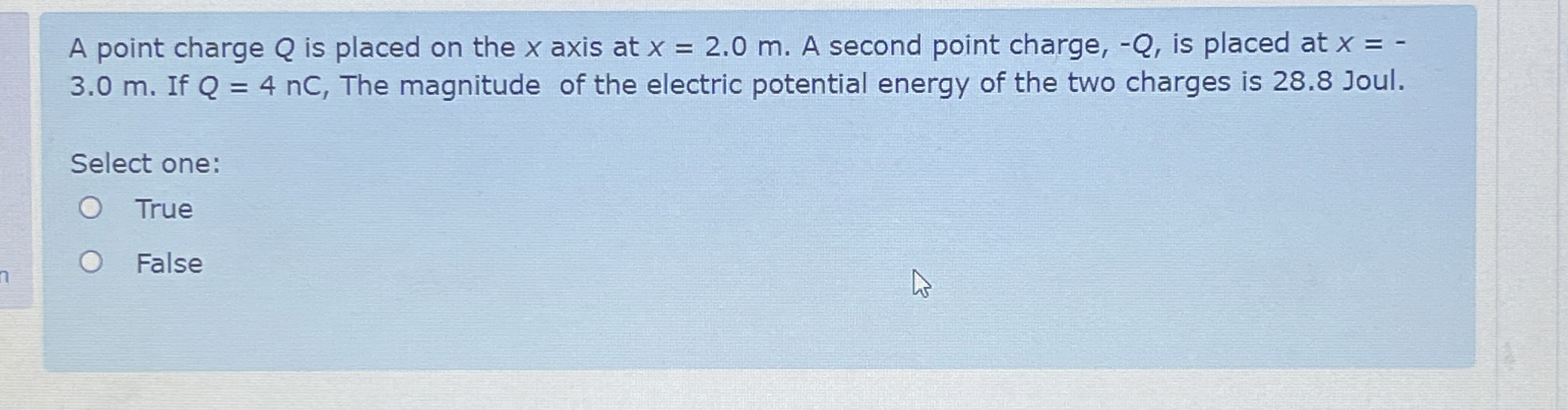 Solved A point charge Q ﻿is placed on the x ﻿axis at x=2.0m. | Chegg.com