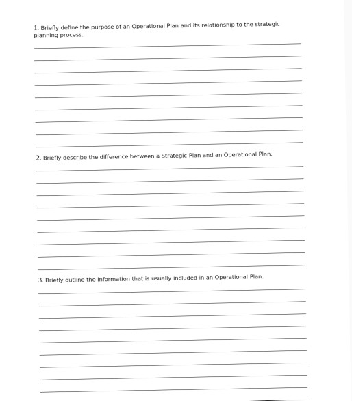 Solved 1. Briefly define the purpose of an Operational Plan | Chegg.com