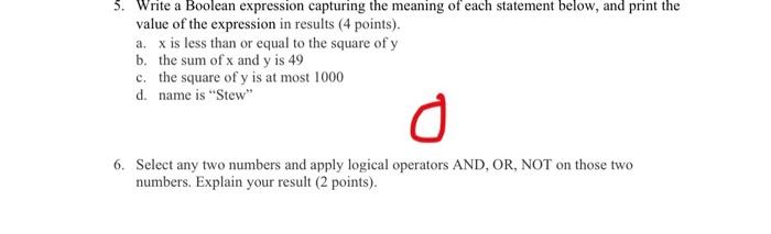 Solved 5. Write a Boolean expression capturing the meaning | Chegg.com