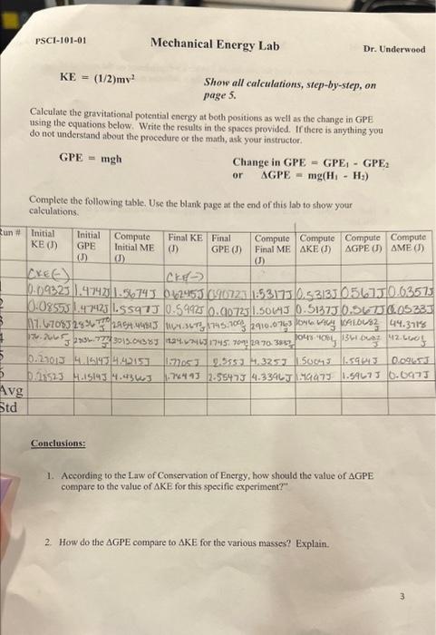 Solved KE=(1/2)mv2 Show all calculations, step-by-step, on | Chegg.com