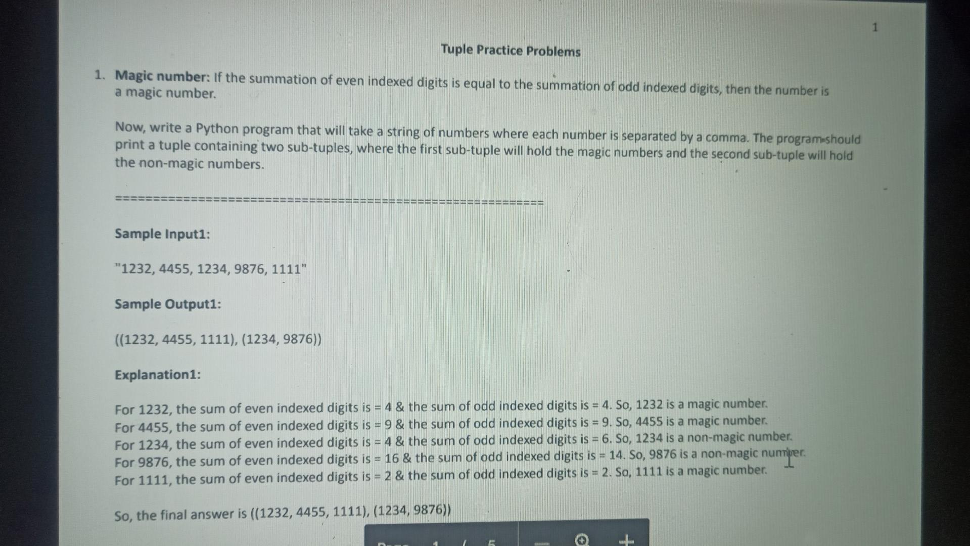 Solved Magic number: If the summation of even indexed digits | Chegg.com