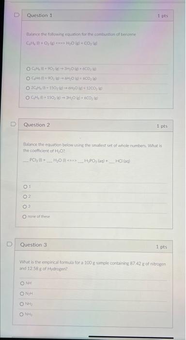 Solved Question 2 1pts Baiance the equaben below wine the | Chegg.com