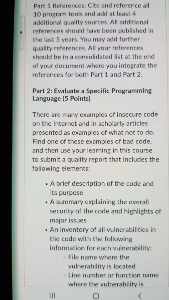 Instructions Part 1: Evaluate Programming Languages - | Chegg.com