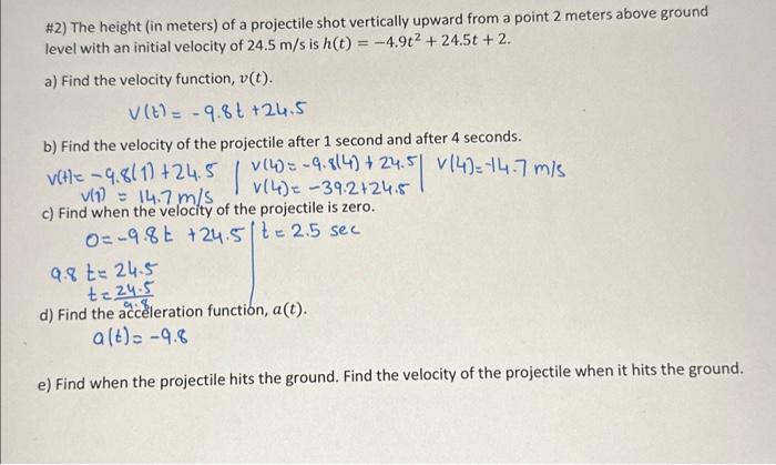 Solved #2) The height (in meters) of a projectile shot | Chegg.com