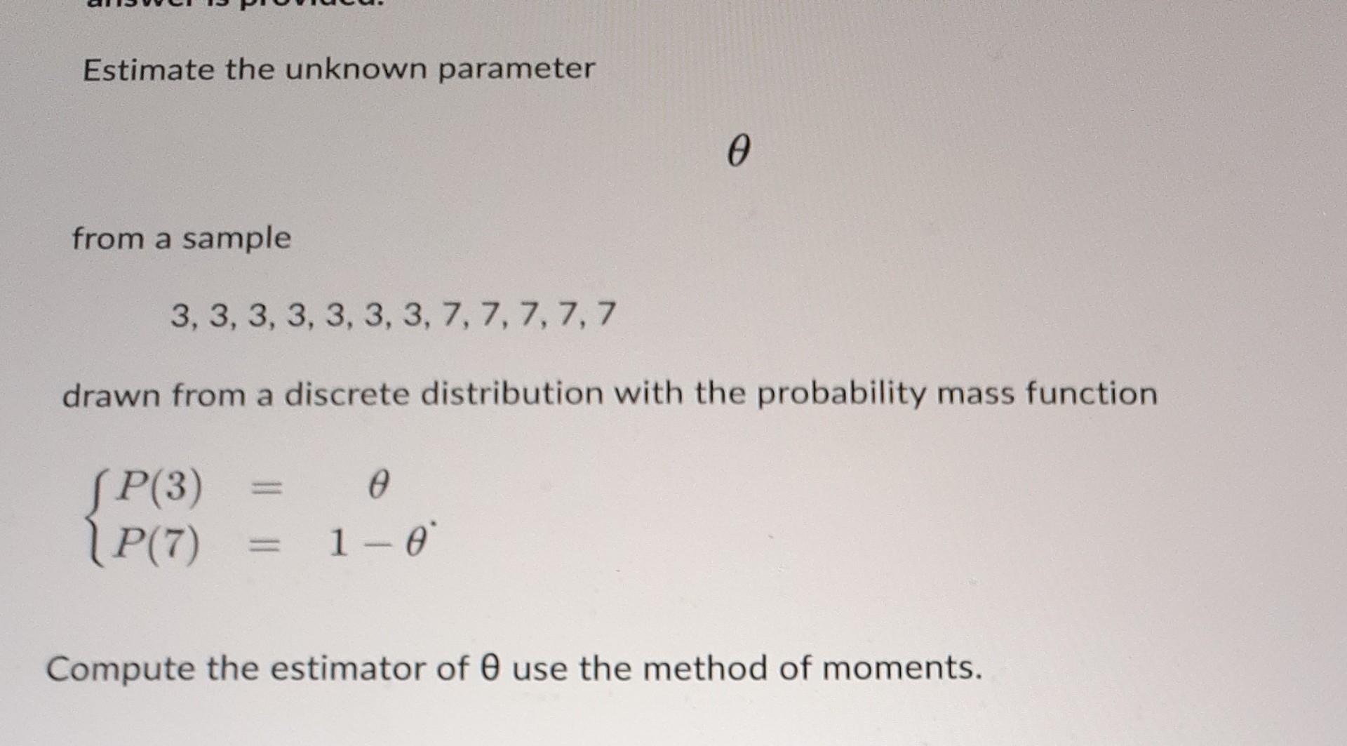 Solved Estimate the unknown parameter θ from a sample | Chegg.com