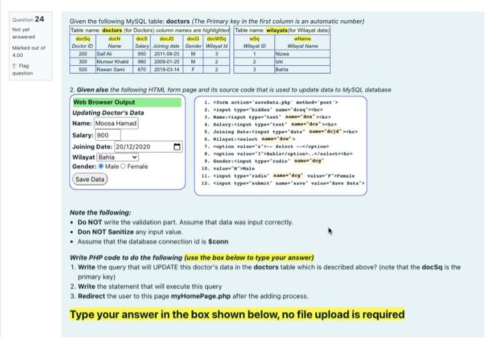 Solved 354 Given the following MySQL table: doctors (The | Chegg.com