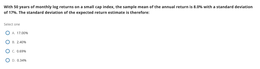Solved With 50 ﻿years of monthly log returns on a small cap | Chegg.com