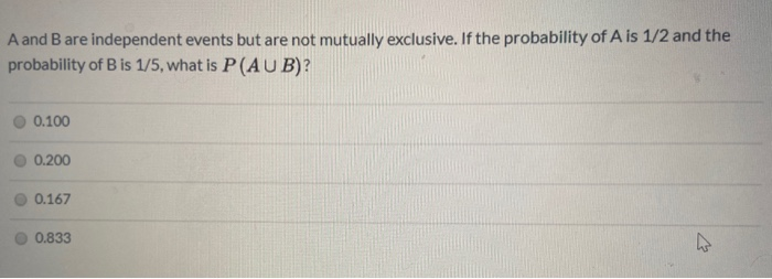 Solved A and B are independent events but are not mutually | Chegg.com