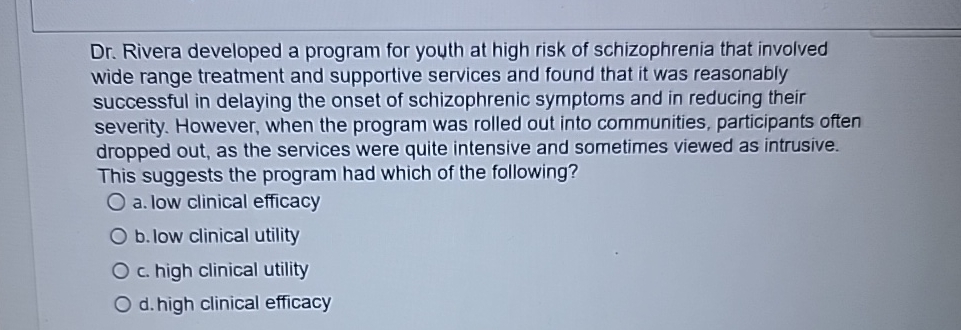 Solved Dr. ﻿Rivera developed a program for youth at high | Chegg.com