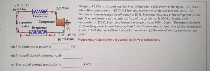 [Solved]: Refrigerant ( 134 mathrm{a} ) is the working f
