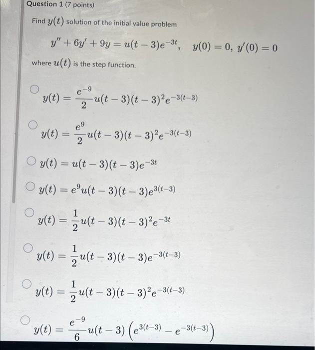 Solved Find y(t) solution of the initial value problem | Chegg.com