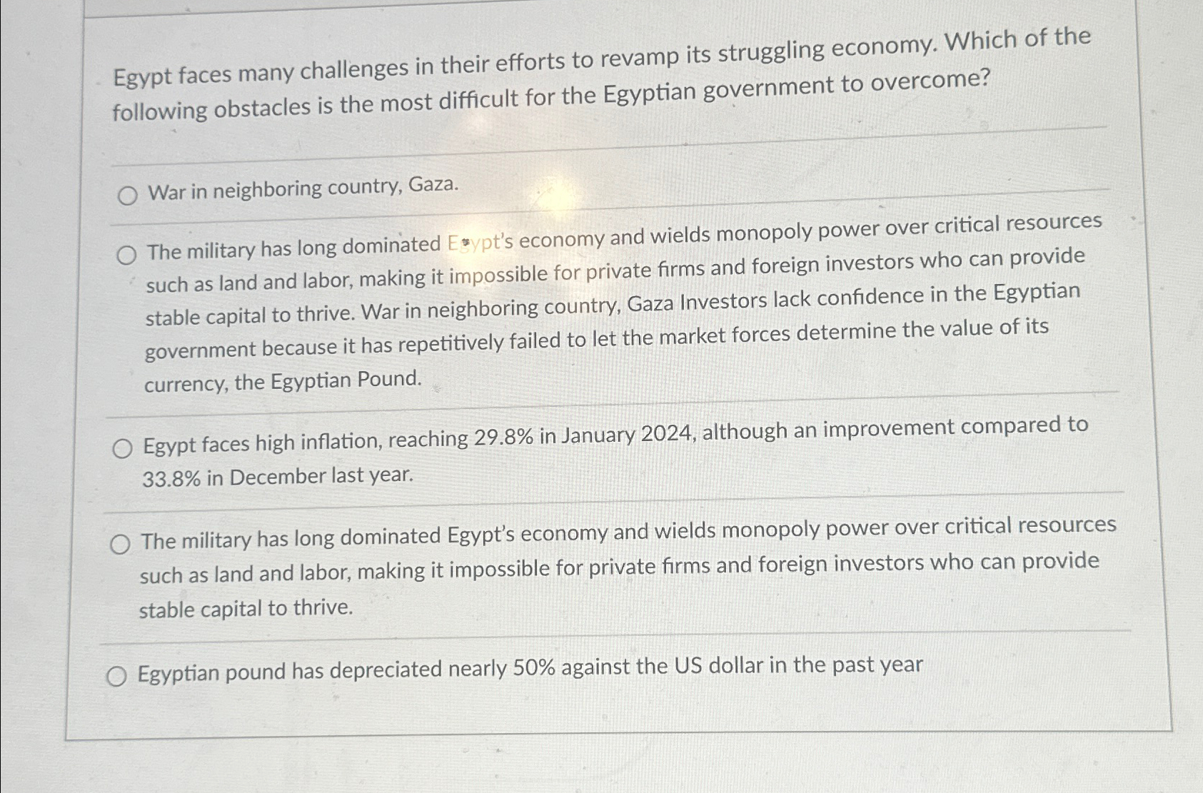 Solved Egypt faces many challenges in their efforts to | Chegg.com