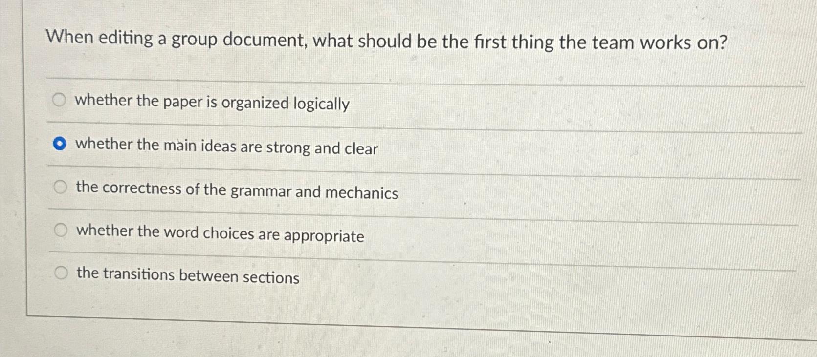 Solved When editing a group document, what should be the | Chegg.com