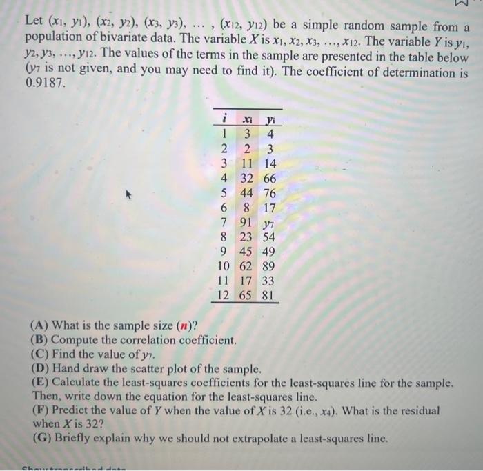 Solved Let (x1,y1),(x2,y2),(x3,y3),…,(x12,y12) be a simple | Chegg.com