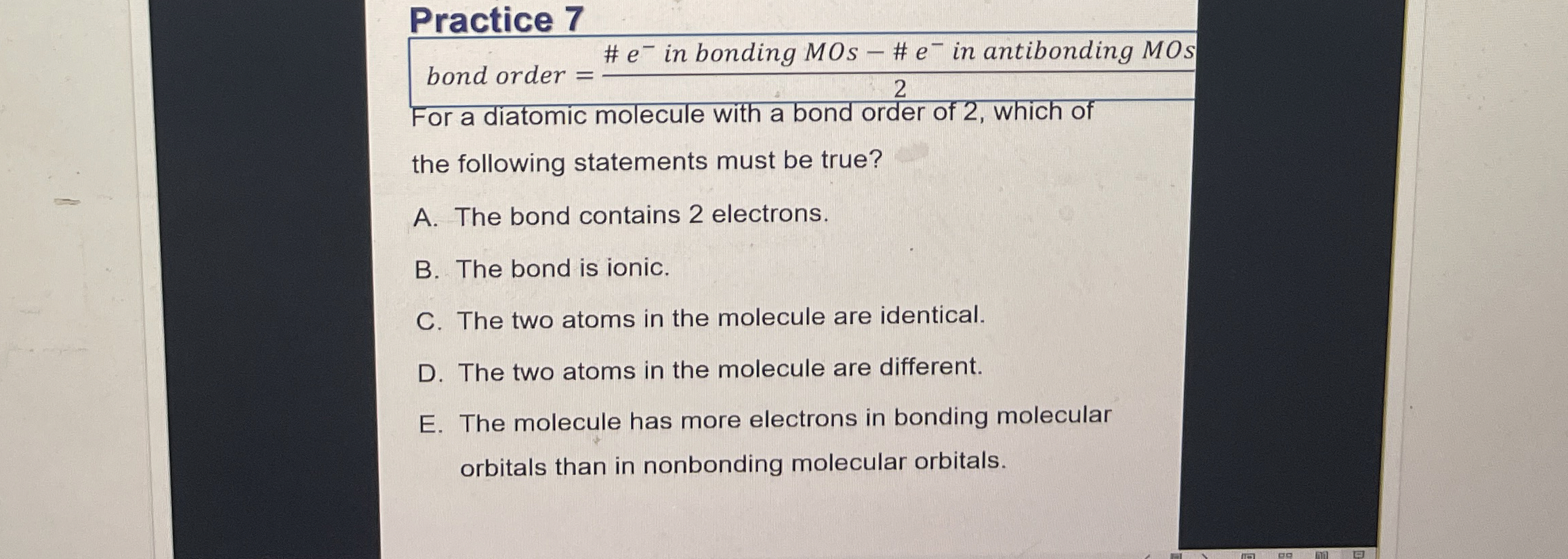 Solved Practice 7 ﻿bond order | Chegg.com
