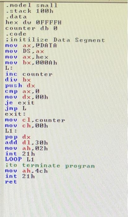 Solved model small -stack 100h data hex du FFFFH counter db | Chegg.com