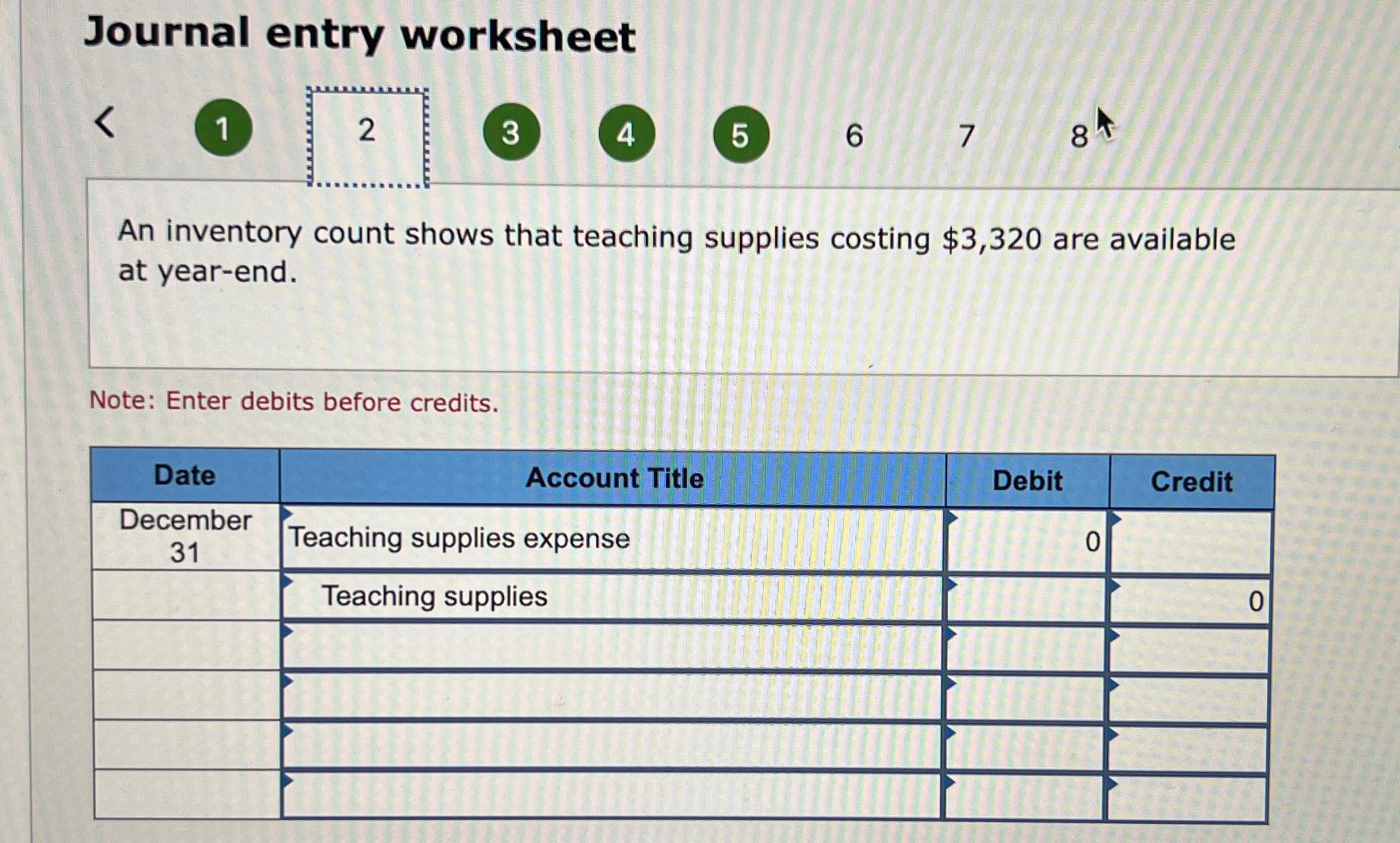 Solved Journal entry worksheet(1) 2345678An inventory count | Chegg.com