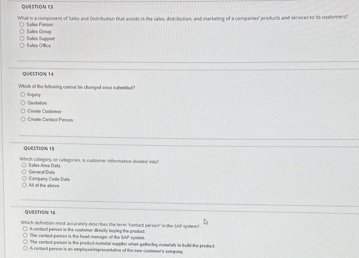 Solved What is a component of Sales and Distnbution that | Chegg.com