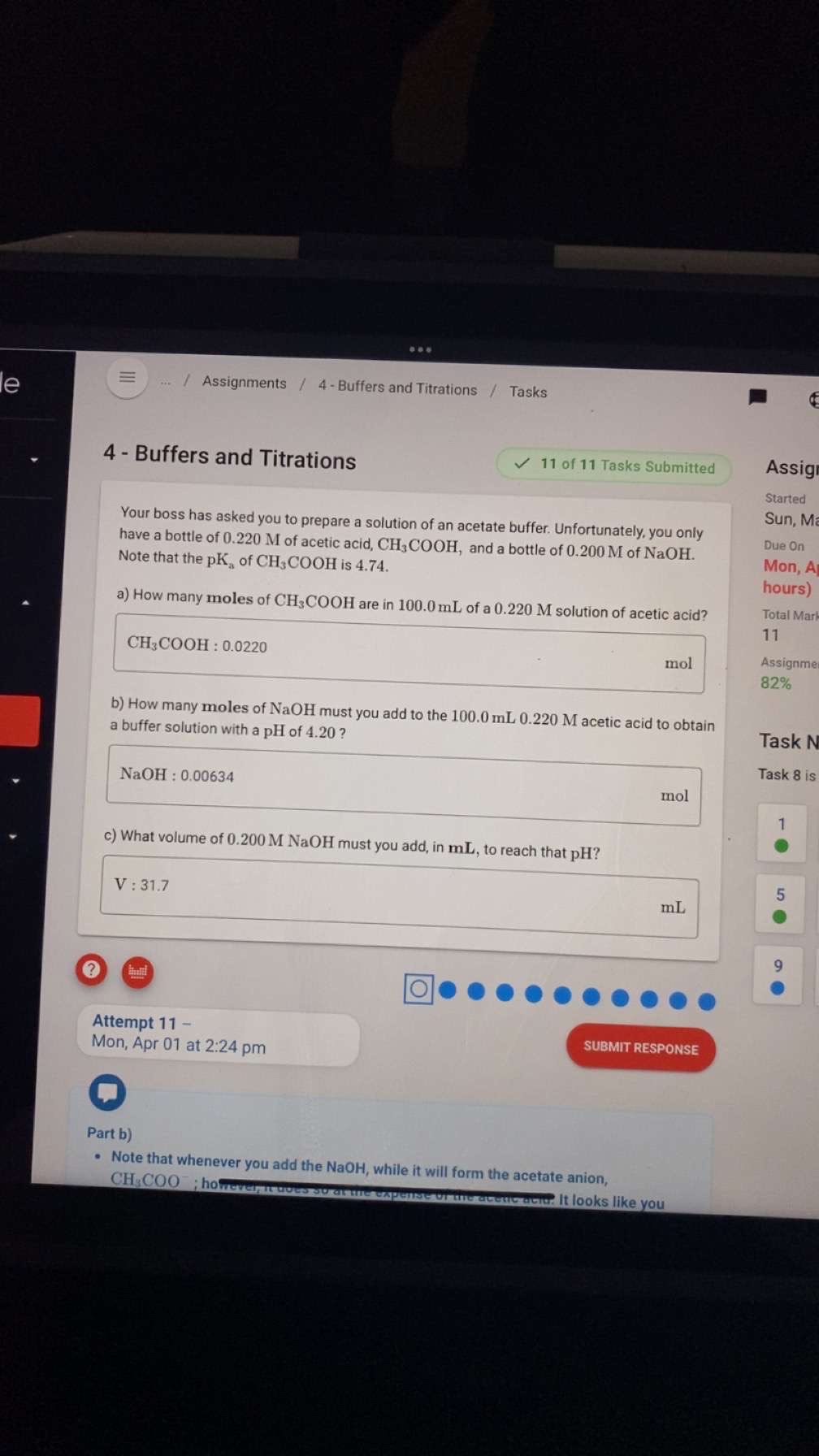 Solved 4 - ﻿Buffers and TitrationsYour boss has asked you to | Chegg.com