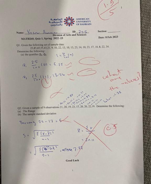 Solved aMrRICAN UNIVERSTTY OF BAHRAIN Name: Yosev Avamax ID | Chegg.com