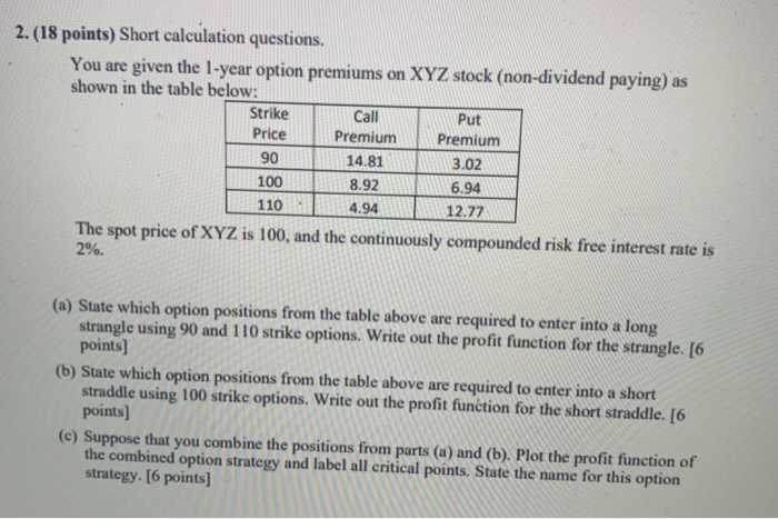 Solved Call 2. (18 points) Short calculation questions. You | Chegg.com