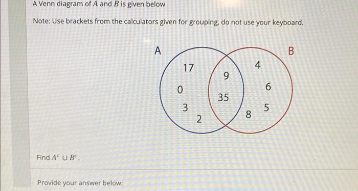 Solved A Venn diagram of A and B is given below Note: Use | Chegg.com