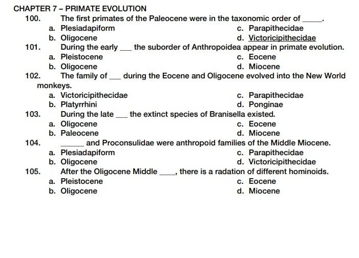 Solved בHAPTER 7 - PRIMATE EVOLUTION 100. The first primates | Chegg.com