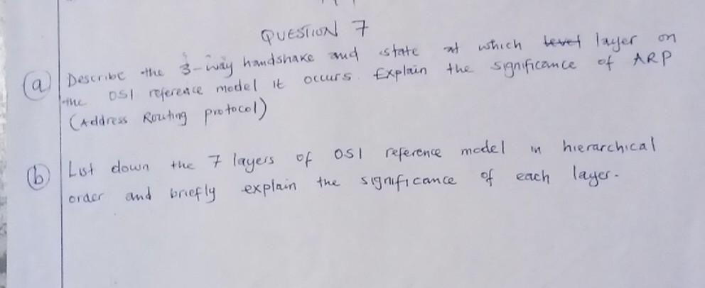 Solved QUESTIN 7 Describe the 3-iay handshake and state at | Chegg.com