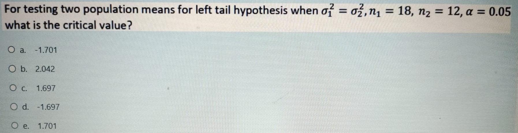 Solved For Testing Two Population Means For Left Tail 2216
