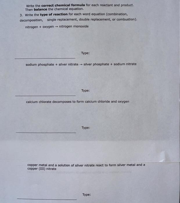 Solved Write the correct chemical formula for each reactant | Chegg.com