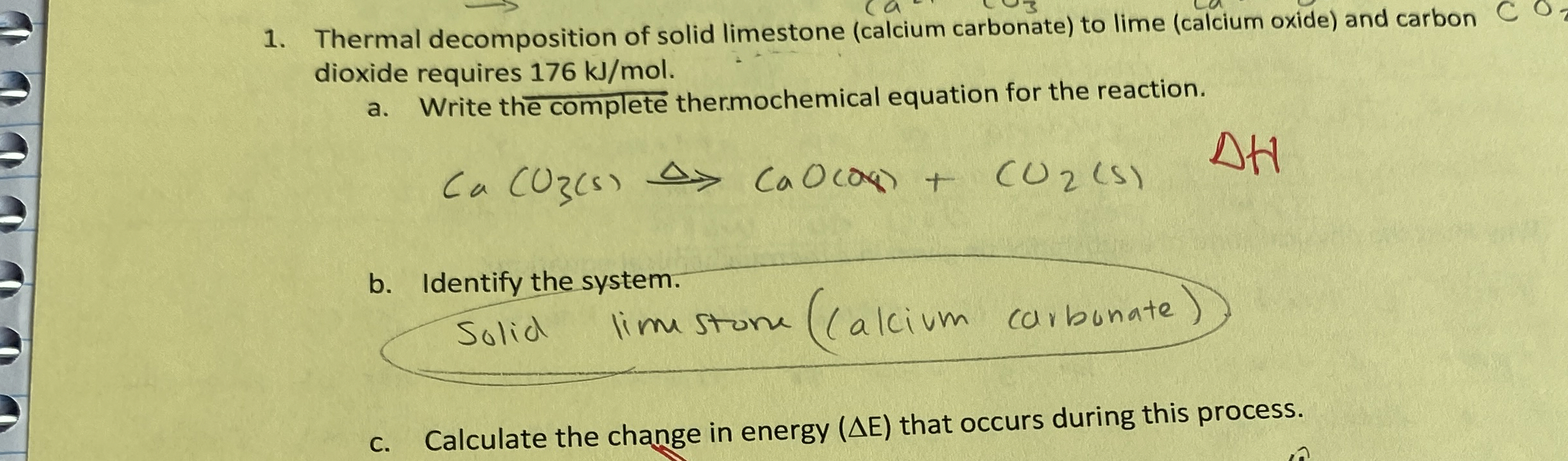Solved Thermal decomposition of solid limestone (calcium | Chegg.com
