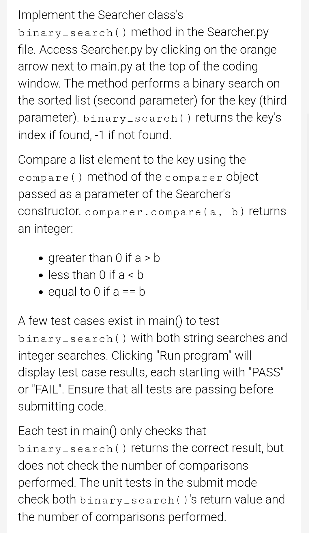 Solved Implement the Searcher class's binary_search() | Chegg.com