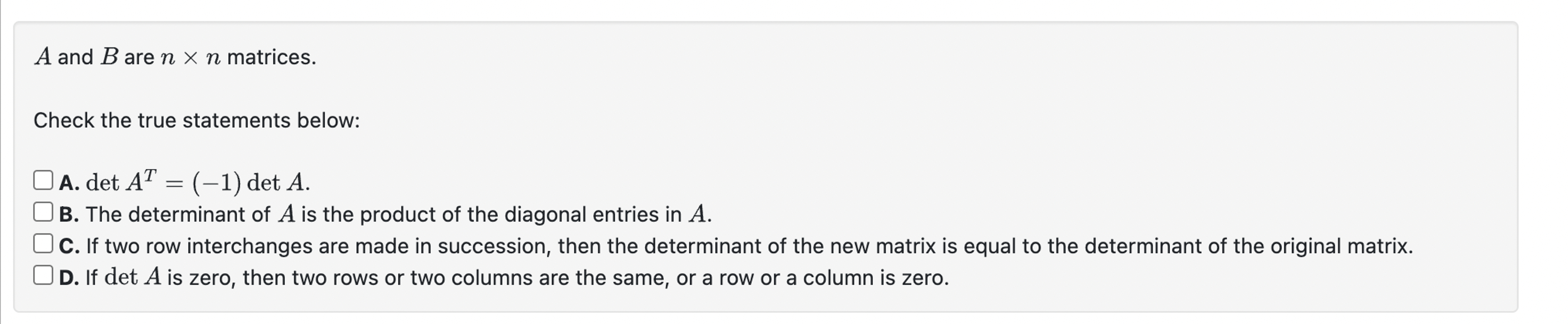 Solved and are matrices. Check the true statements below: | Chegg.com