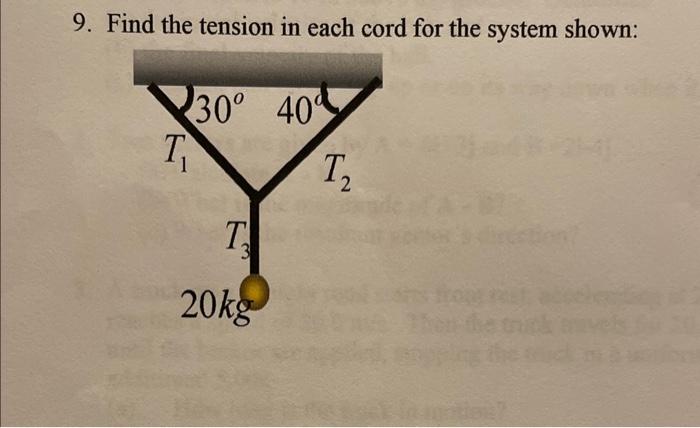 Solved 9. Find the tension in each cord for the system | Chegg.com