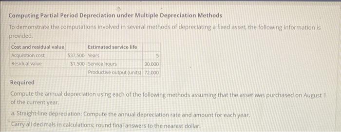Solved Computing Partial Period Depreciation under Multiple | Chegg.com