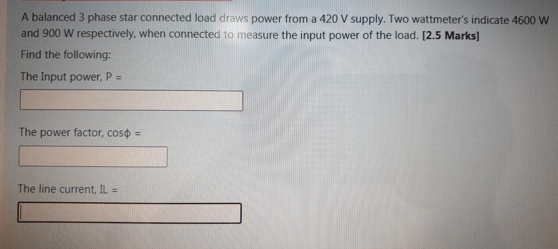 Solved A balanced 3 phase star connected load draws power | Chegg.com
