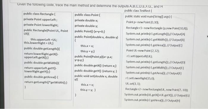 Solved Given the following code, trace the main method and | Chegg.com