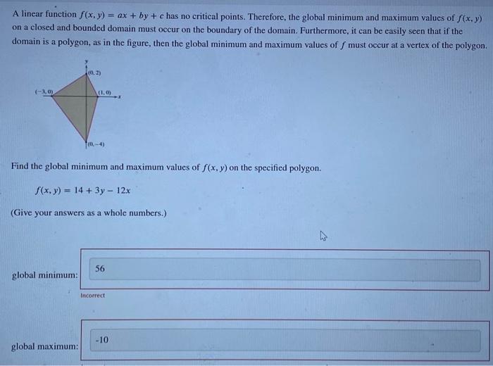 Solved A linear function f(x,y)=ax+by+c has no critical | Chegg.com