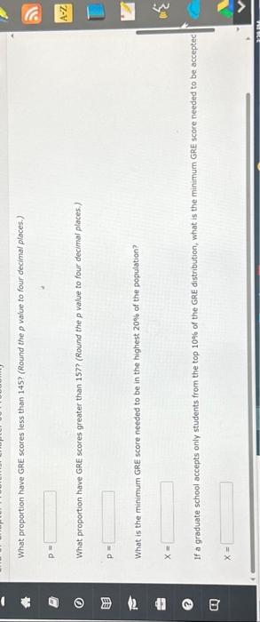 Solved What proportion have GRE scores less than 145? (Round | Chegg.com