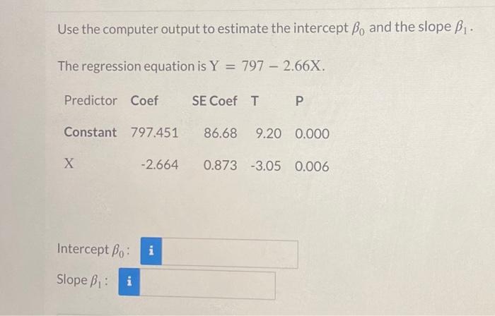 Solved Use the computer output to estimate the intercept β0 | Chegg.com