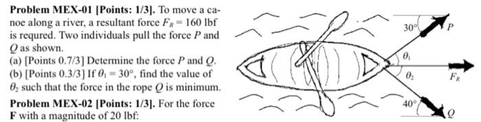 Solved Problem MEX-01 [Points: 1/3]. To move a canoe along a | Chegg.com