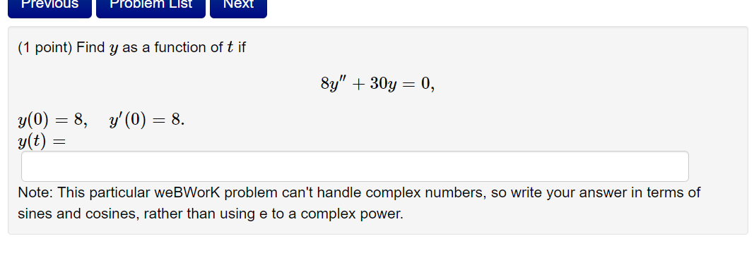 Solved (1 ﻿point) ﻿Find y ﻿as a function of t | Chegg.com